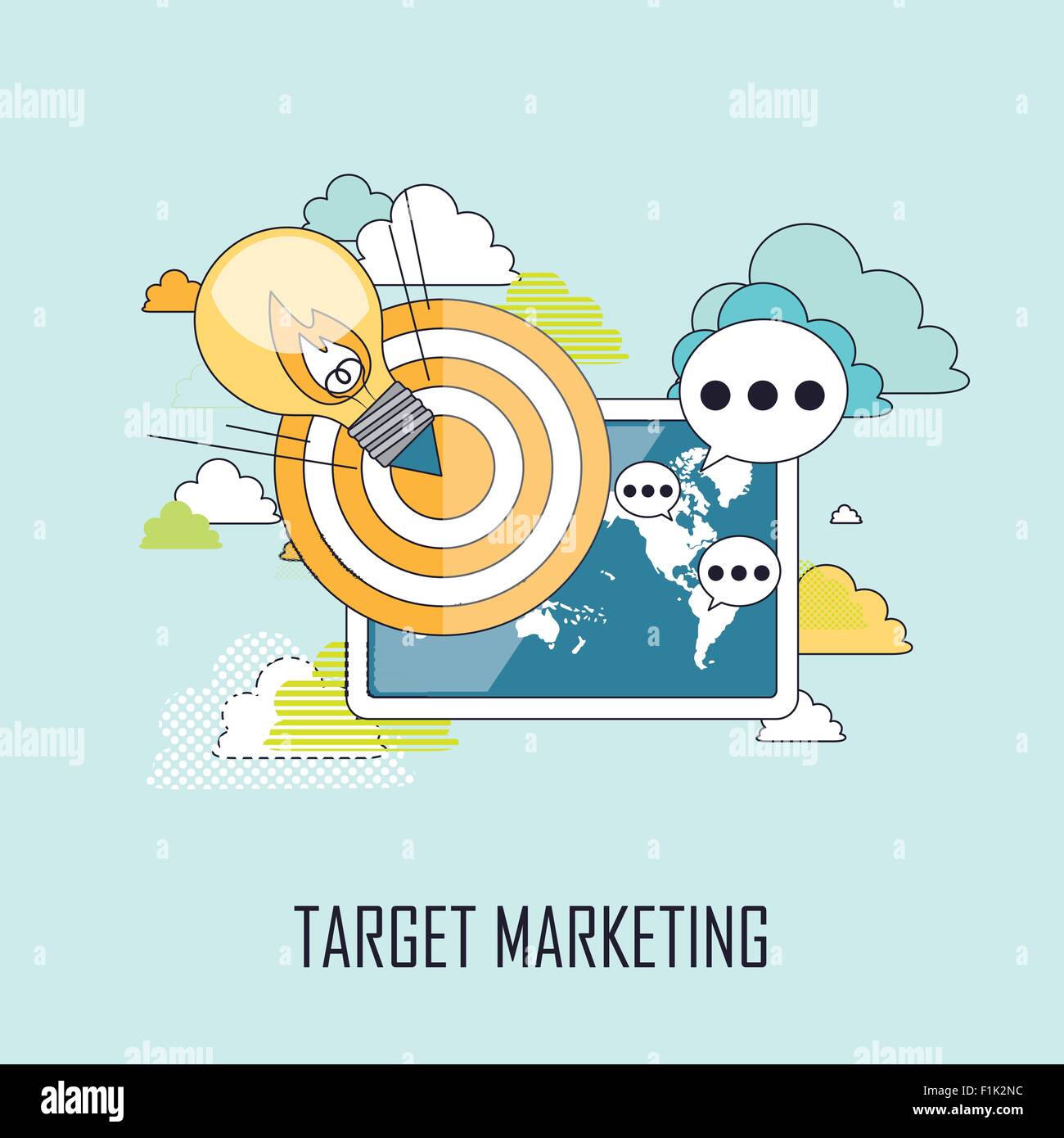 target marketing concept: a lighting bulb flying to a target in line ...