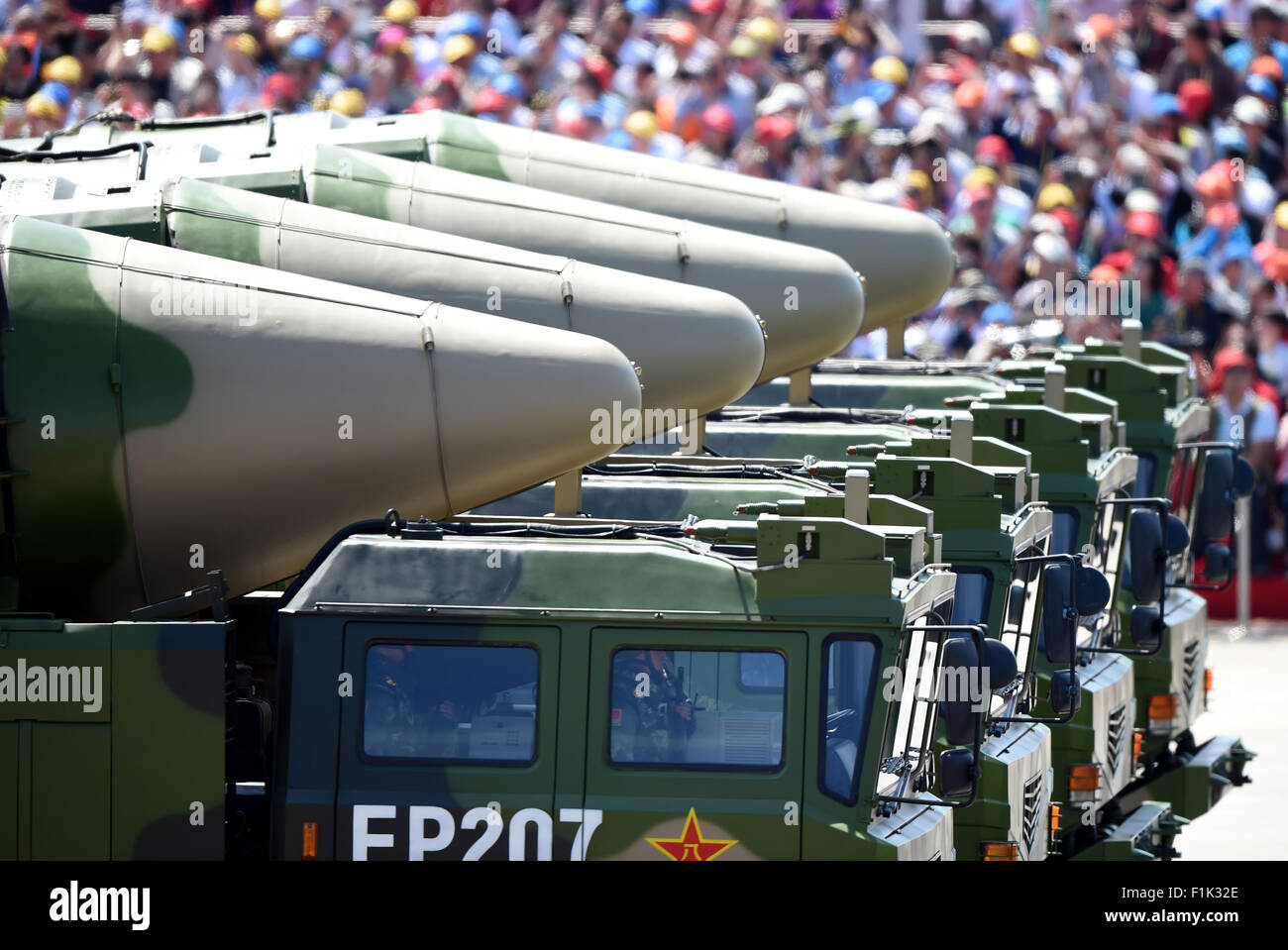 Beijing, China. 3rd Sep, 2015. Conventional missiles are displayed ...