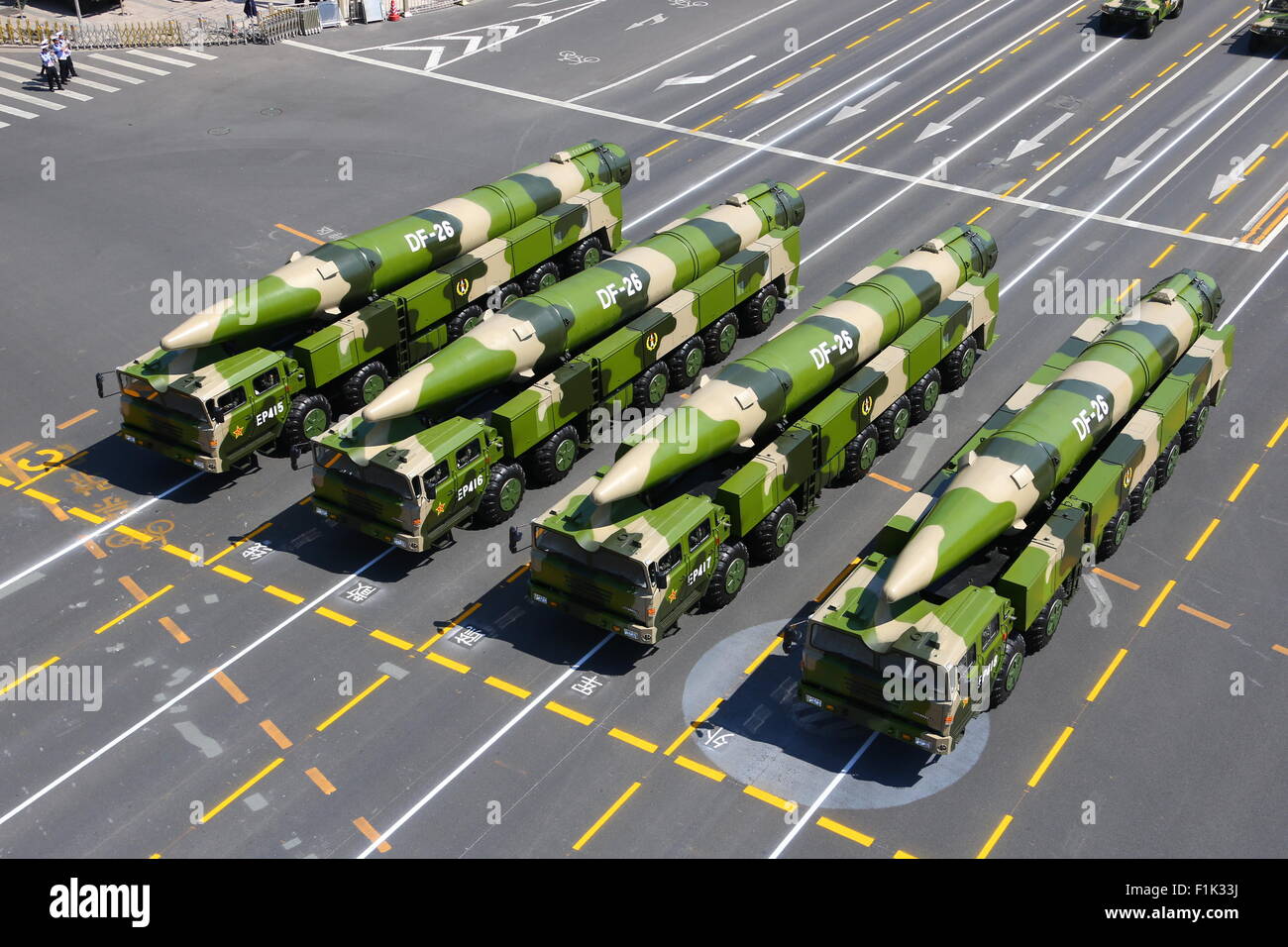 Beijing, China. 3rd Sep, 2015. DF-26 missiles attend the military ...