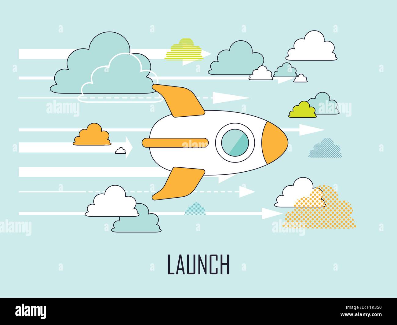 launch concept: a rocket flying up to the air in line style Stock ...
