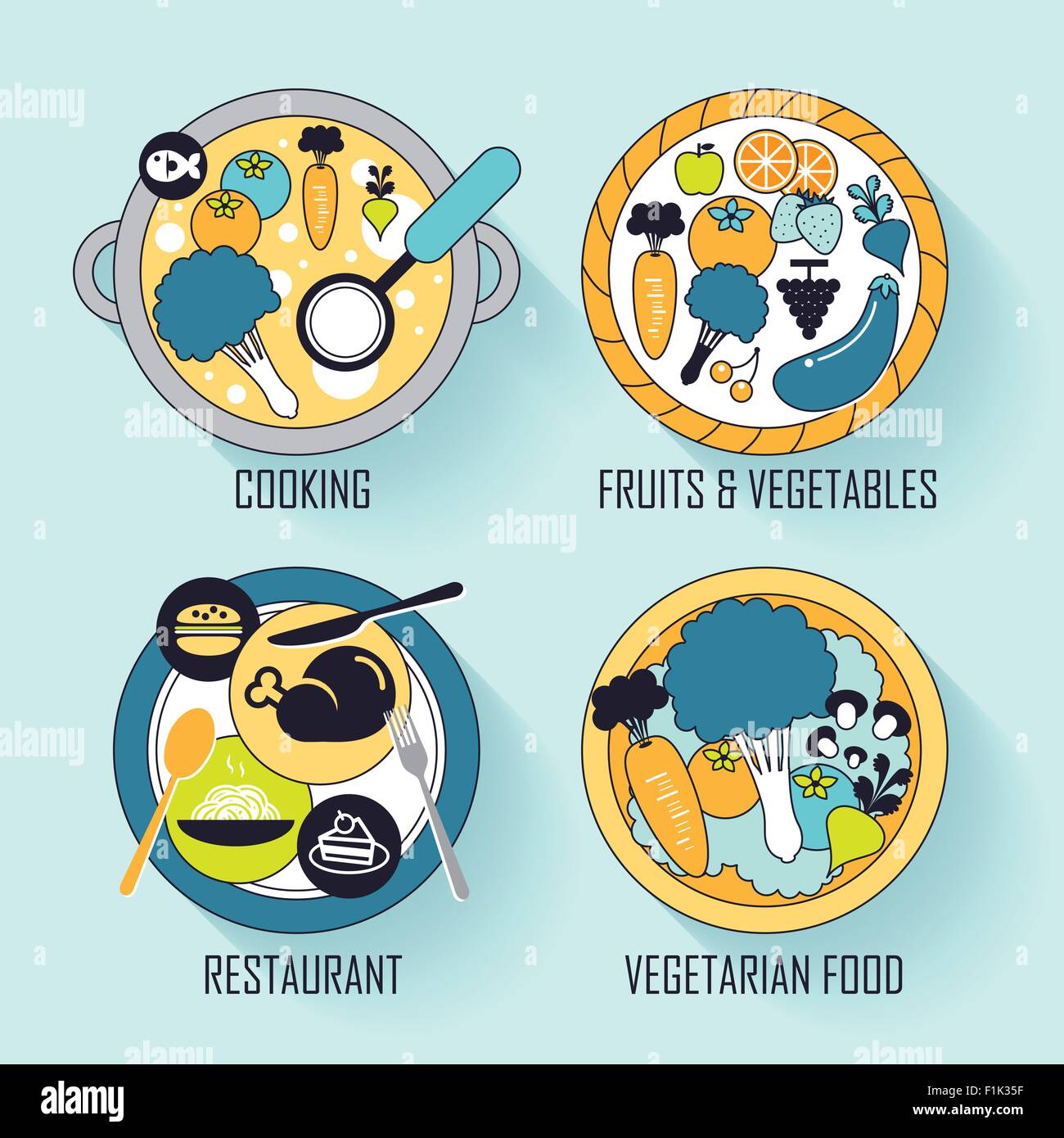 diet concept: healthy food and dishes in line style Stock Vector Image ...