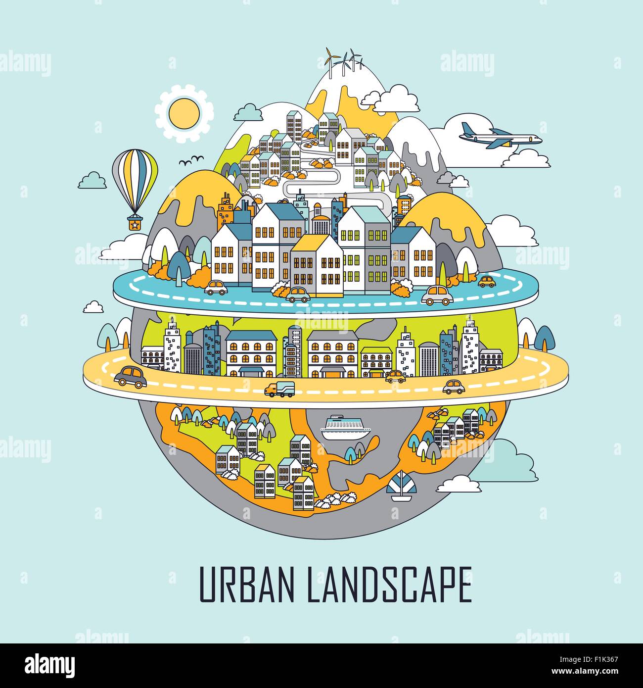urban landscape concept: attractive city in line style Stock Vector ...