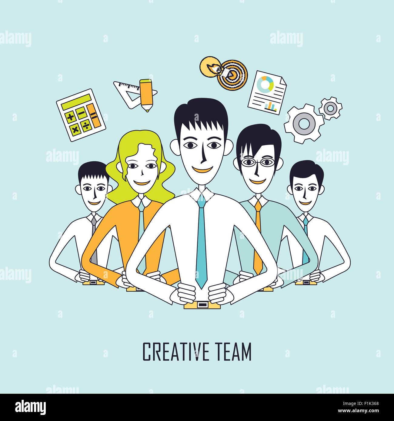 creative team concept: business team lined up in flat line style Stock ...