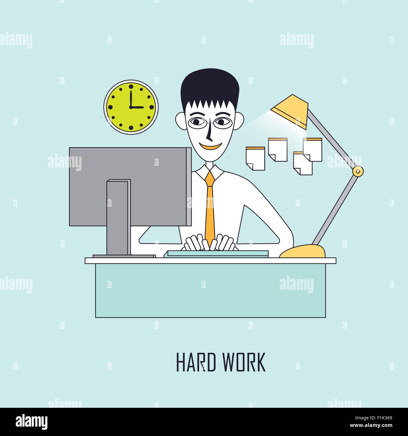 hard work concept: businessman keeps working on the computer in flat ...
