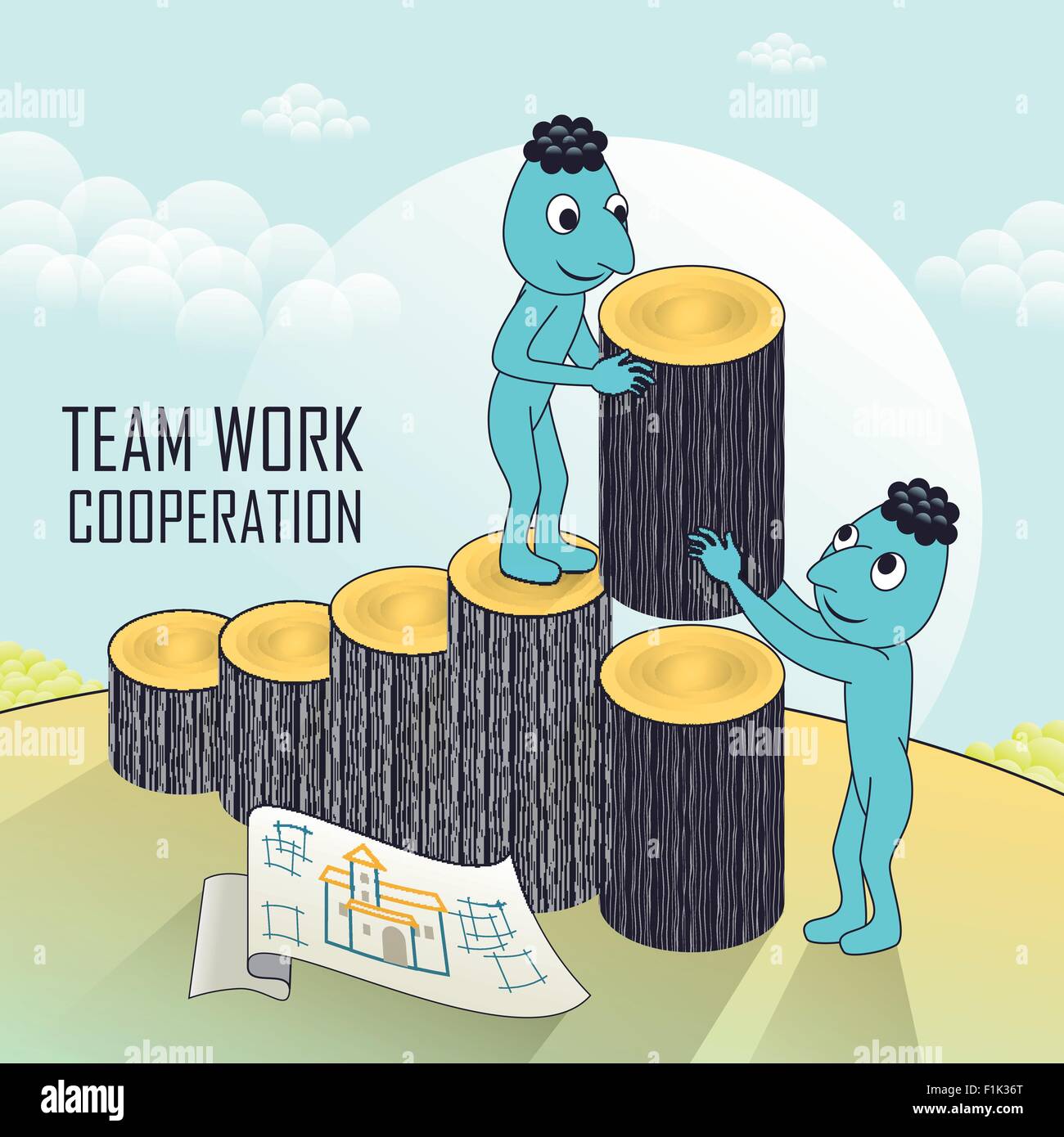 teamwork concept with lovely characters helping each other in line ...