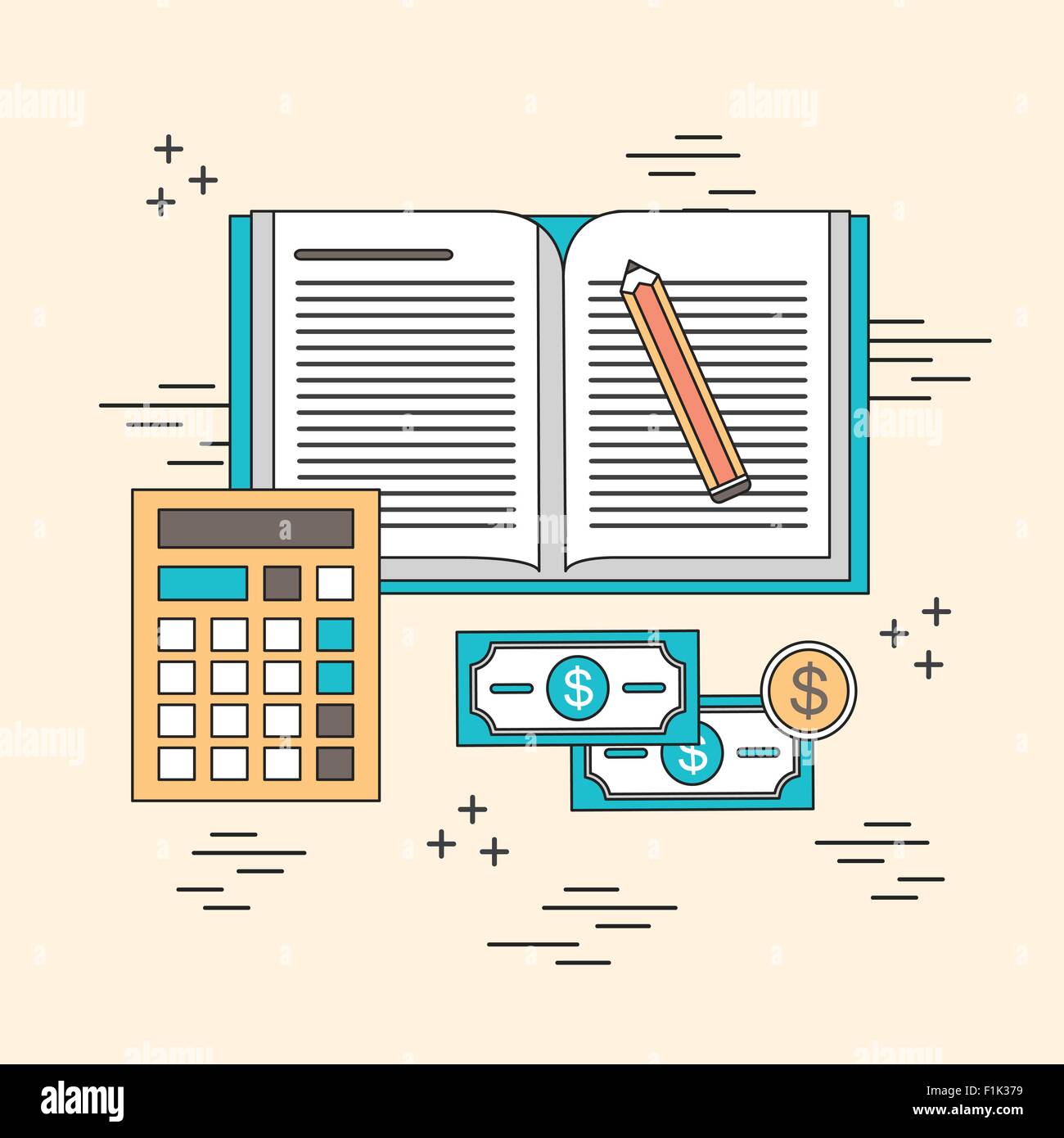 accounting concept: notebook and computer in line style Stock Vector ...