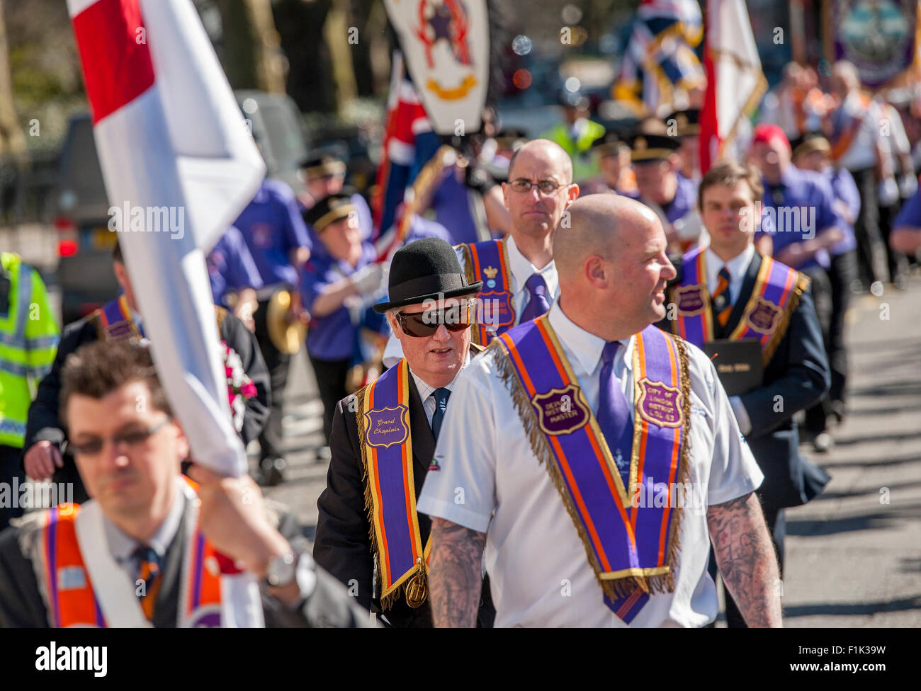 St Georges Day Orange parade in City of London being escorted by the ...