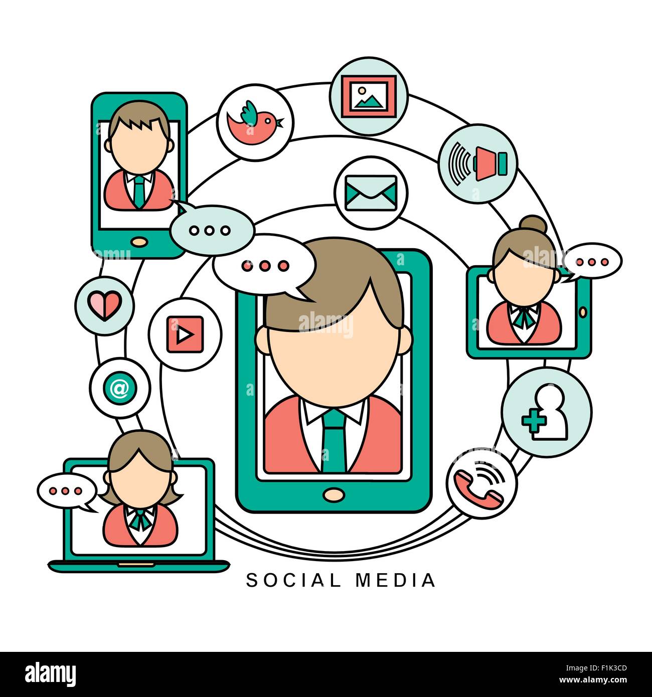 social media concept: people using multimedia to contact each other in ...