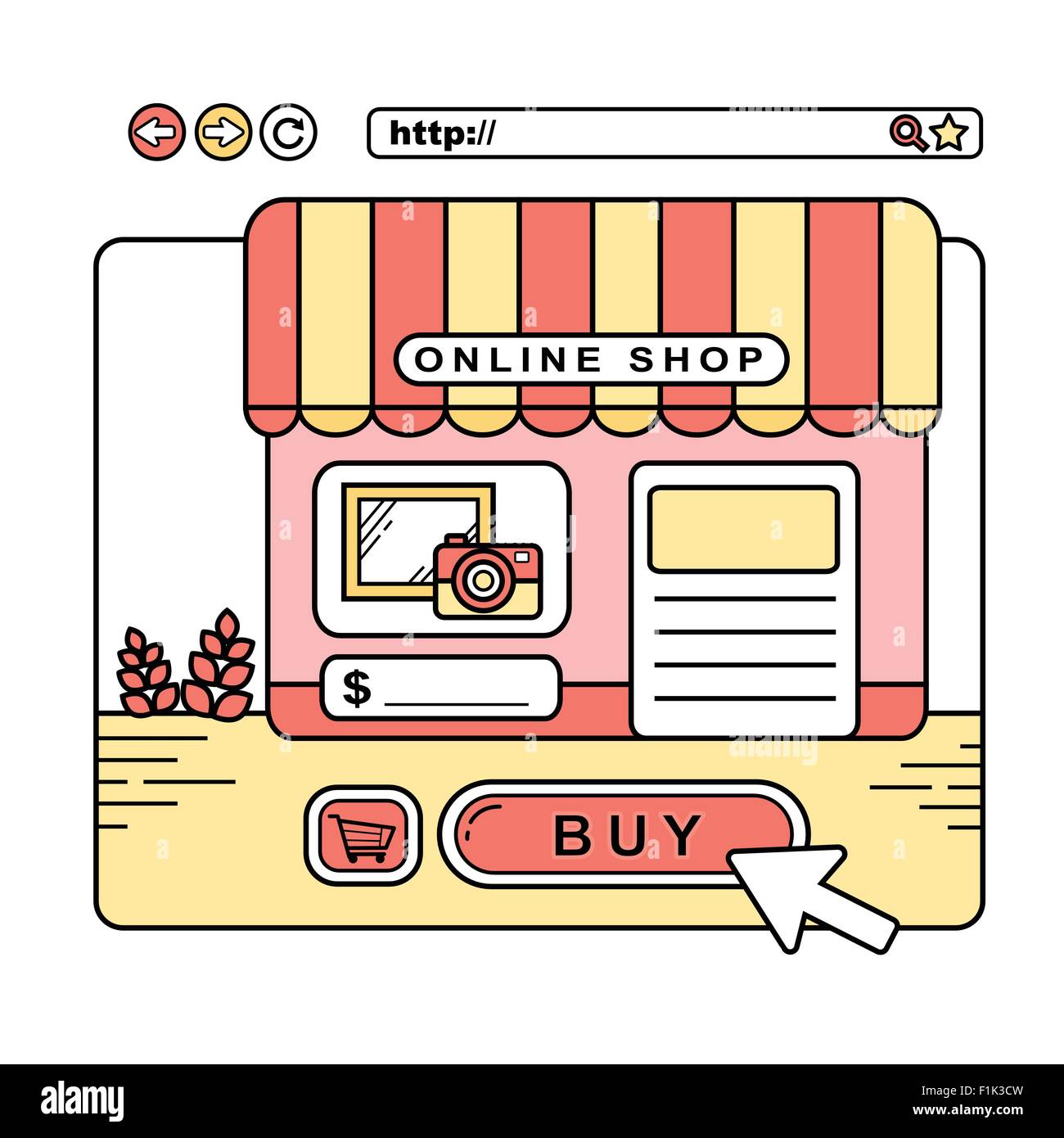 online shop concept: a virtual store on web page in line style Stock ...