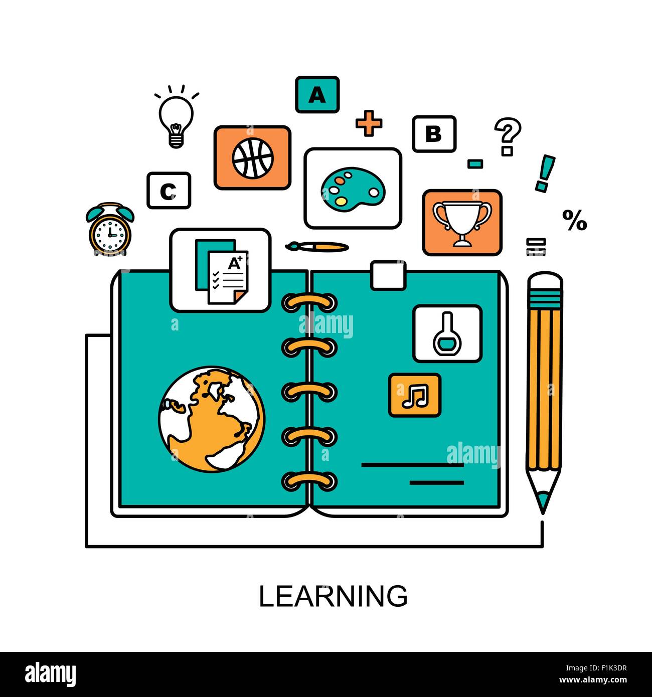 learning concept illustration in flat line style Stock Vector Image ...
