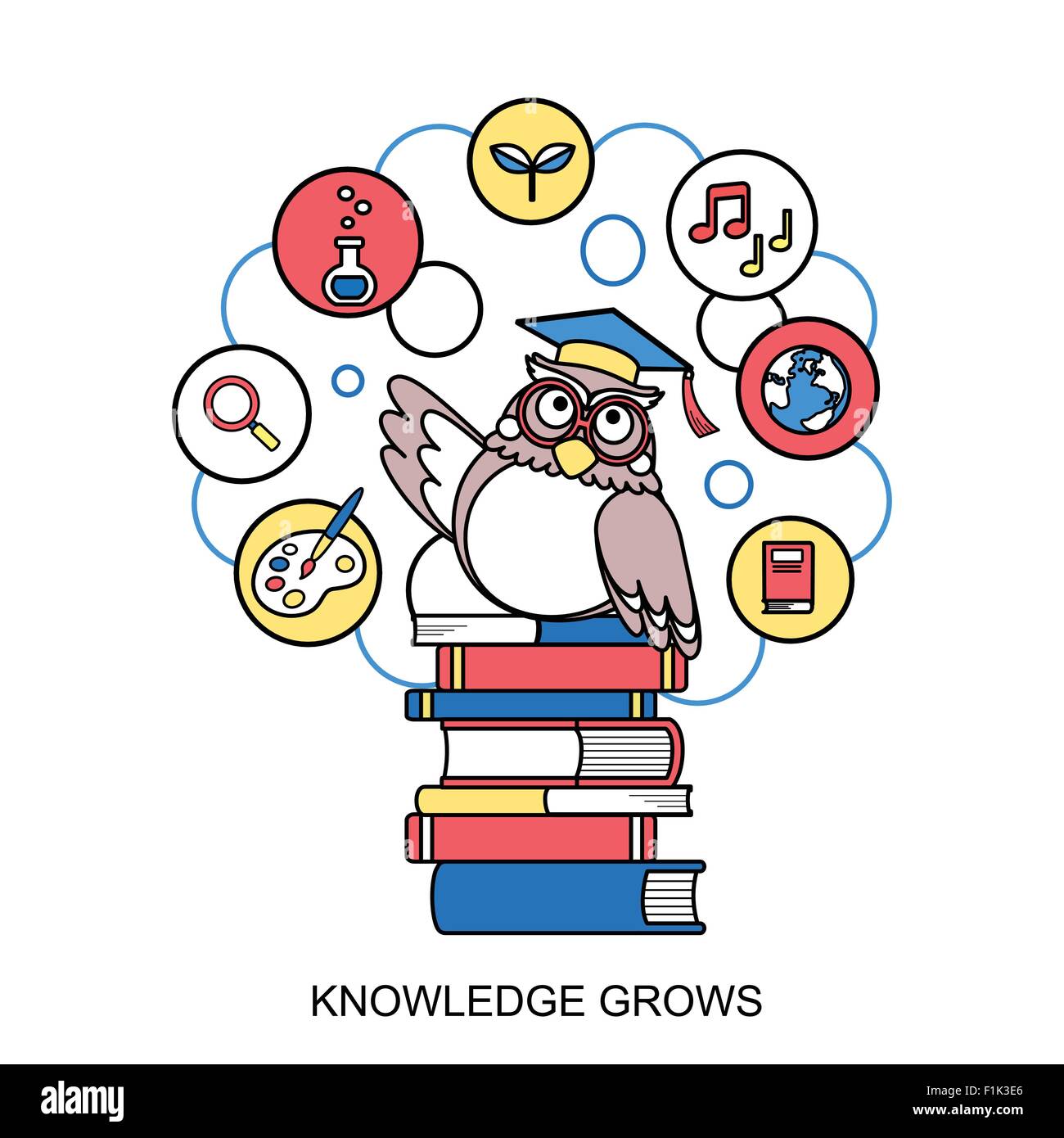 knowledge grows concept with an owl in line style Stock Vector Image ...