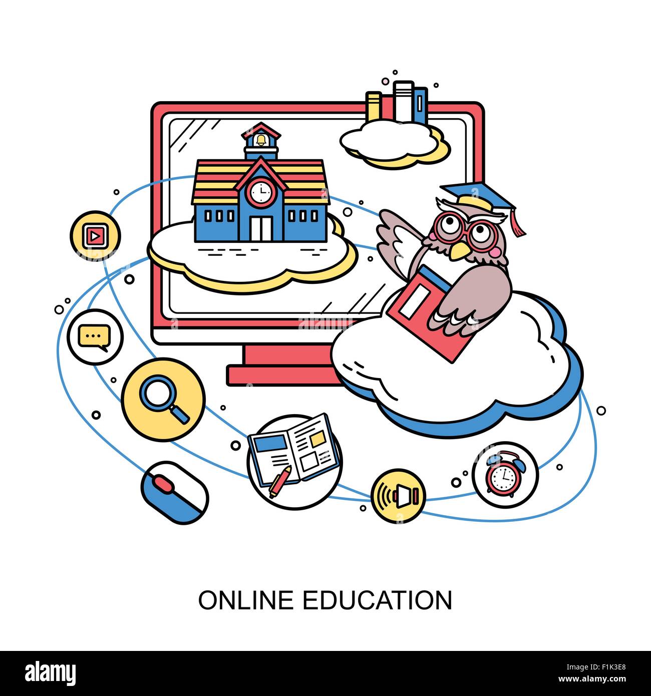 online education concept with an owl in line style Stock Vector Image ...