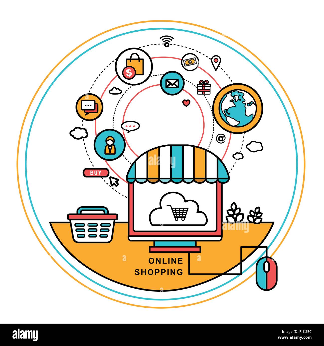 online shopping concept: a virtual store on web page in line style ...