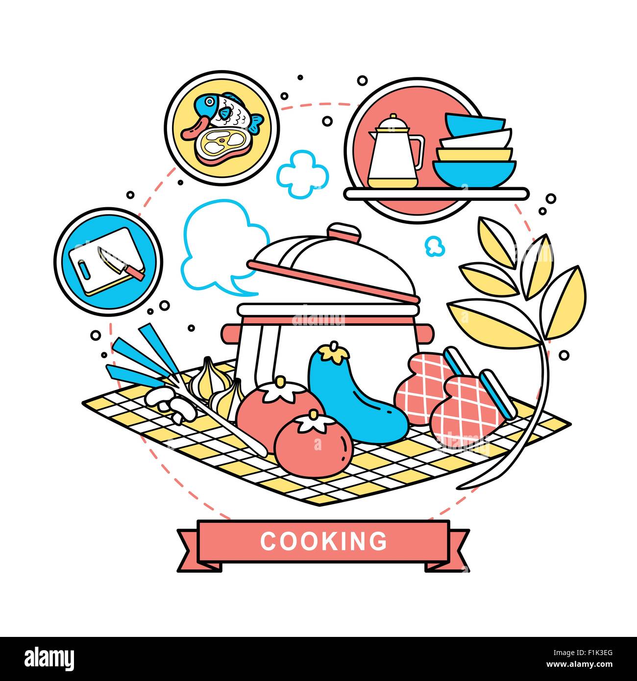cooking concept illustration in flat line style Stock Vector Image ...