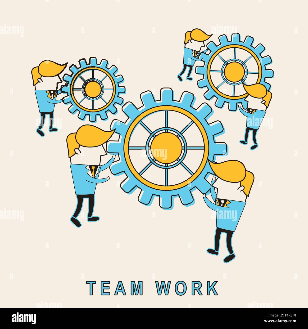 teamwork concept: businessmen rotating gears in line style Stock Vector ...