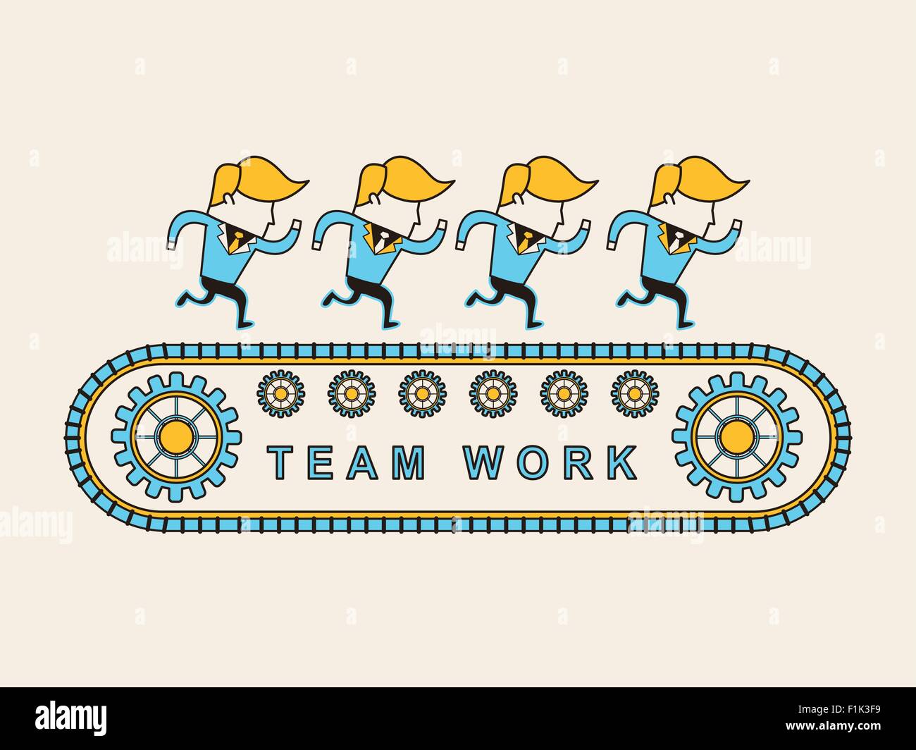 teamwork concept: businessmen running together in line style Stock ...