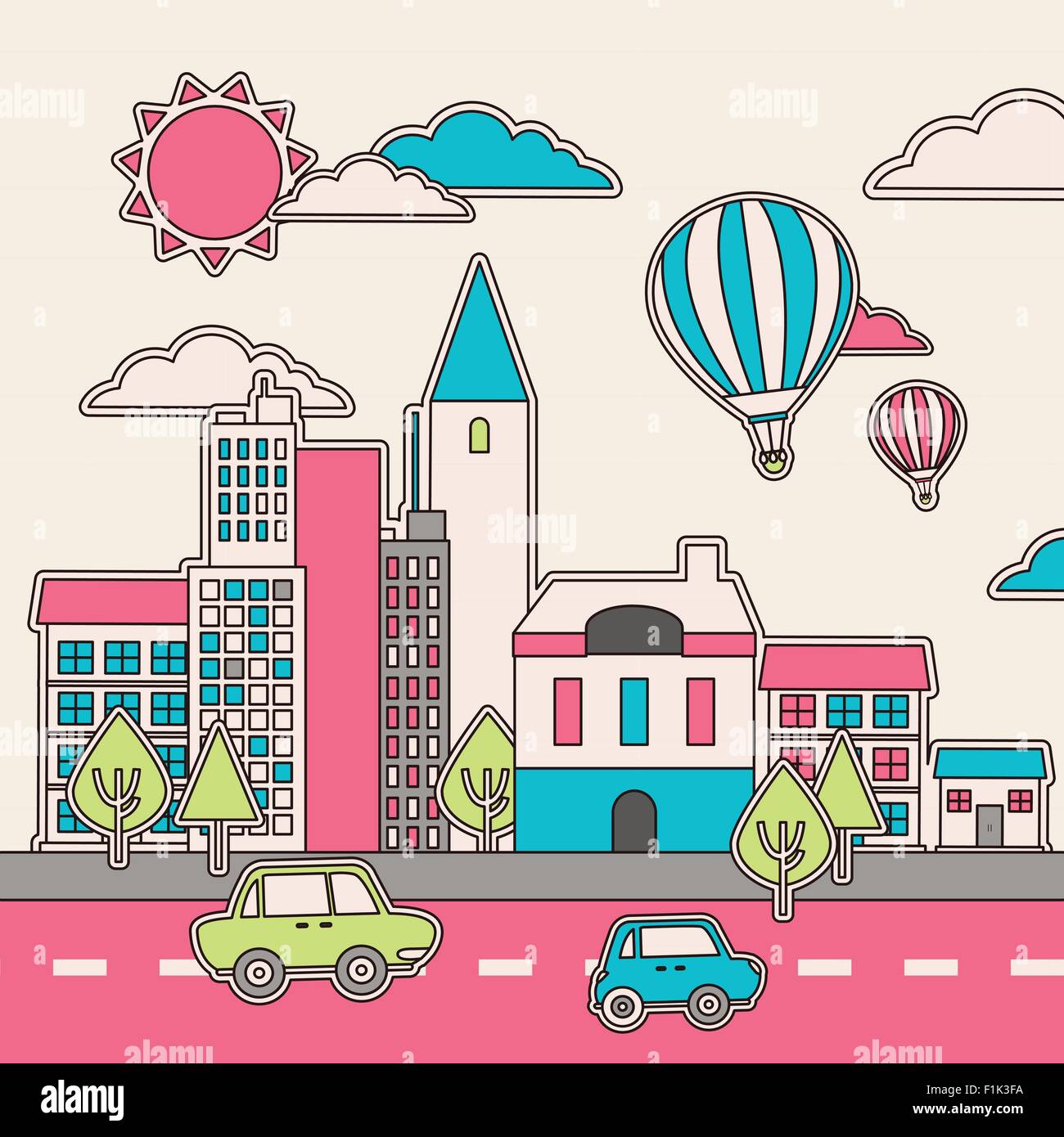 urban landscape concept graphic in line style Stock Vector Image & Art ...