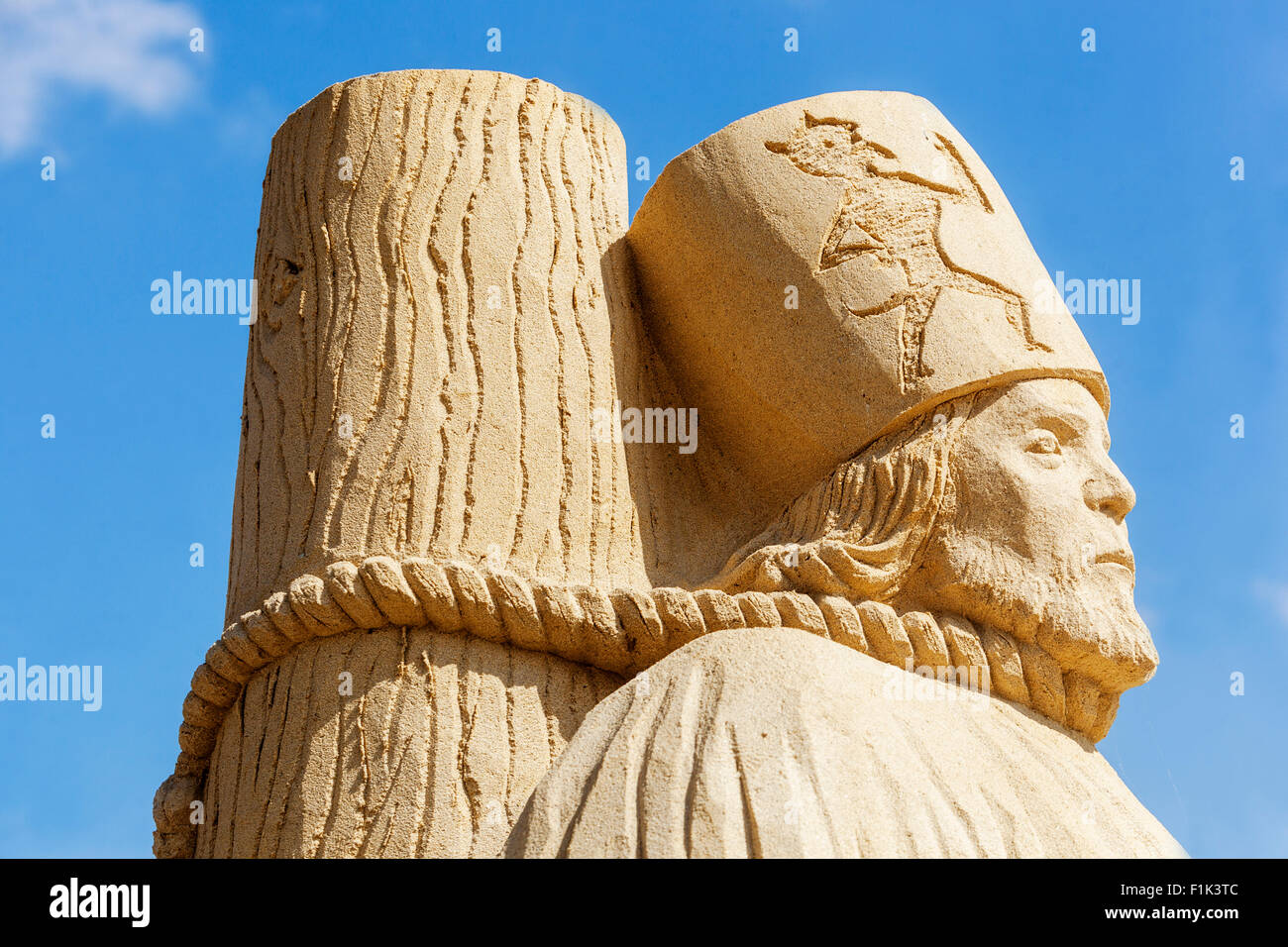 Sand sculpture of Jan Hus burning Pisek, South Bohemia, Czech Republic ...