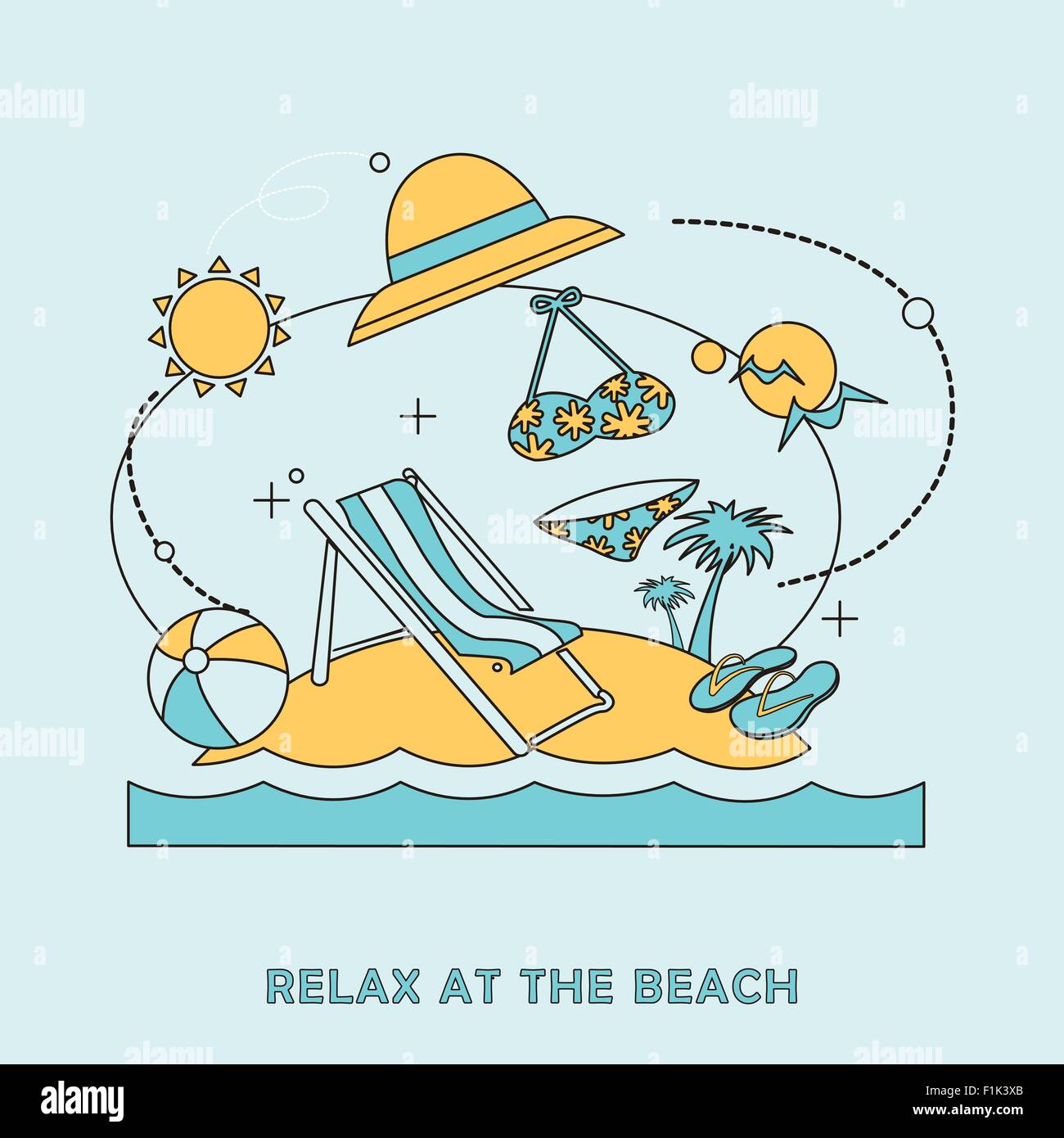 relax at the beach illustration in flat line style Stock Vector Image ...