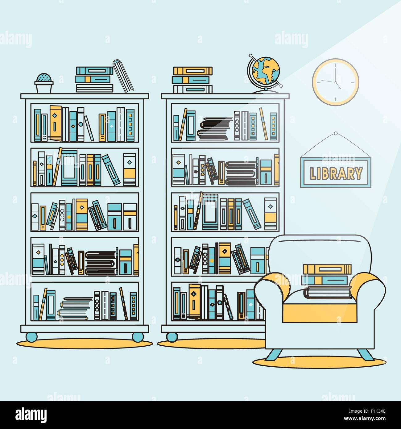 library scene illustration in flat line style Stock Vector Image & Art ...