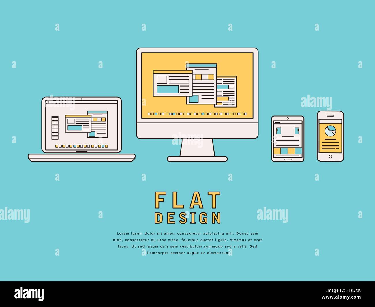 illustration of user interface design in flat line style Stock Vector ...