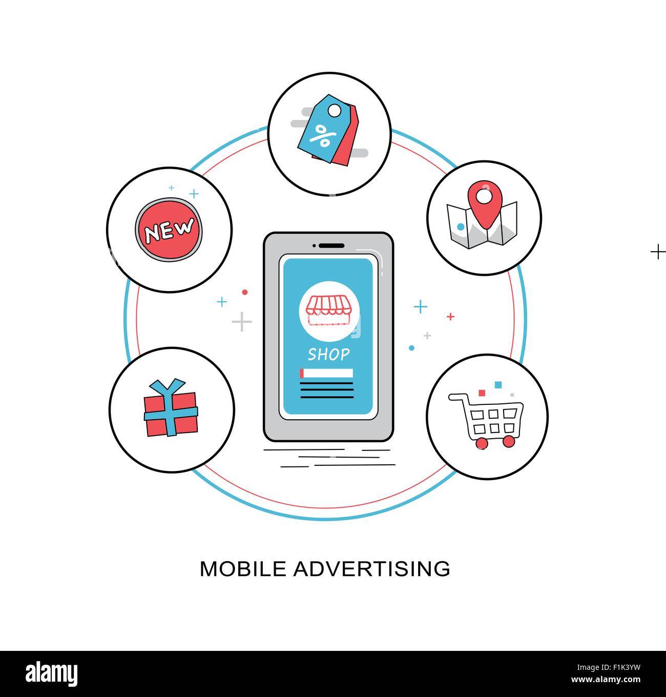 mobile advertising concept in flat thin line design Stock Vector Image ...