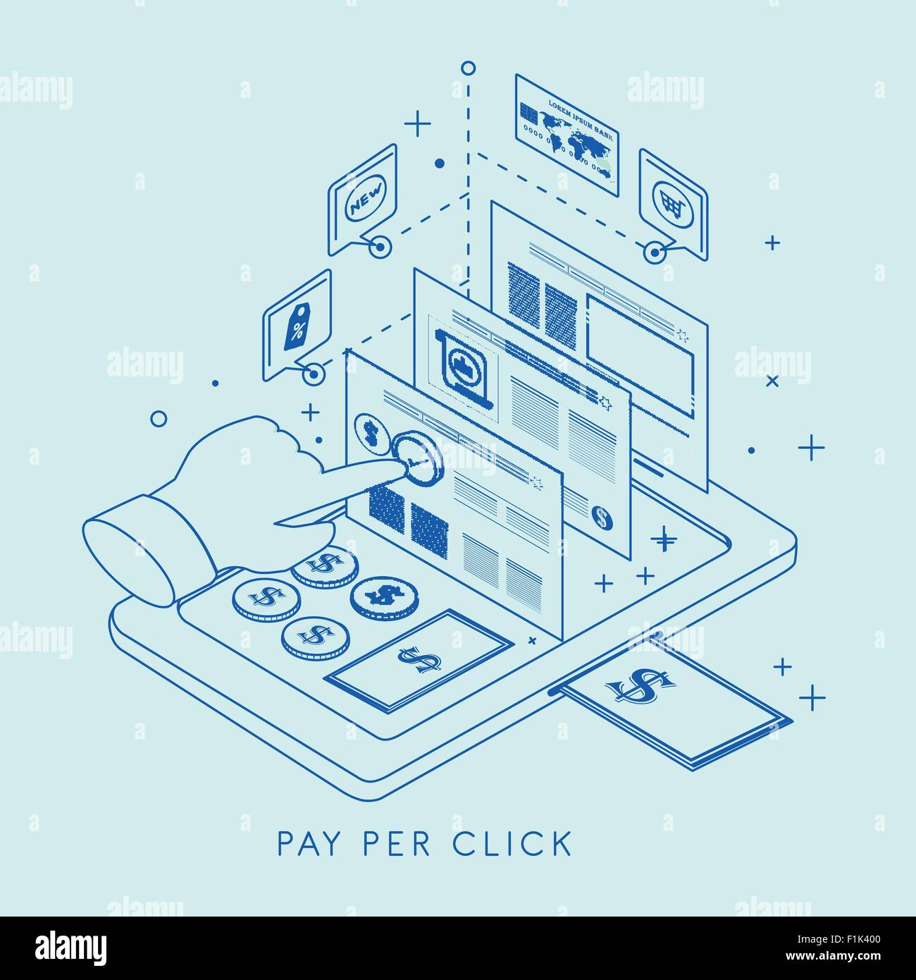 pay per click concept illustration in thin line style Stock Vector ...