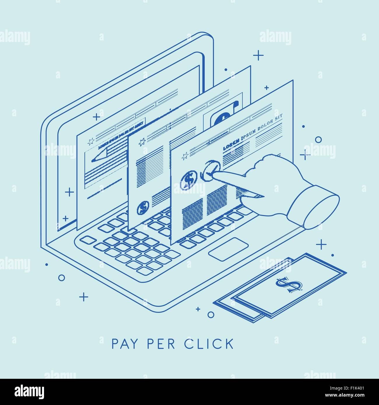 pay per click concept illustration in thin line style Stock Vector ...