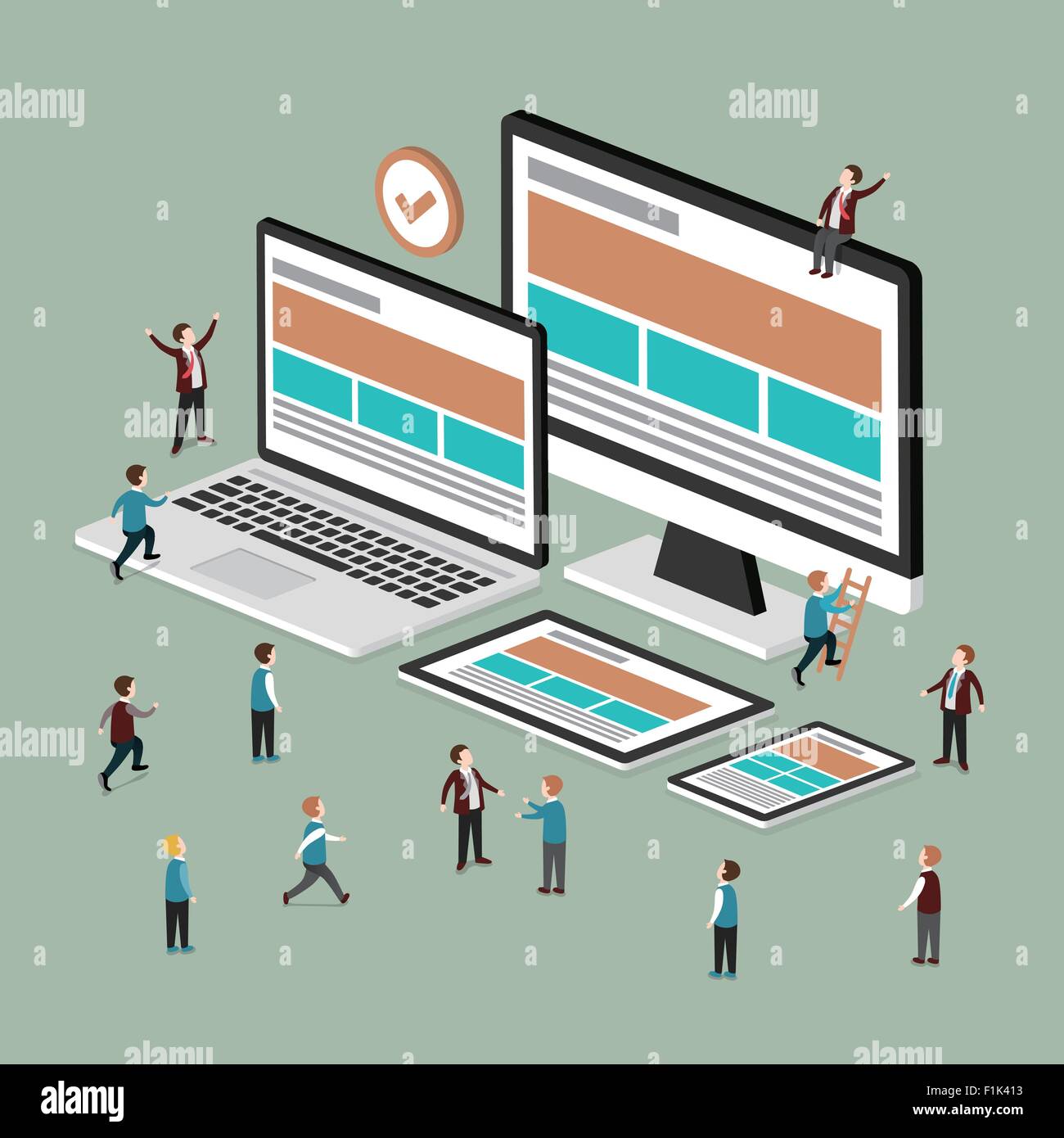 flat 3d isometric design of responsive design concept Stock Vector ...