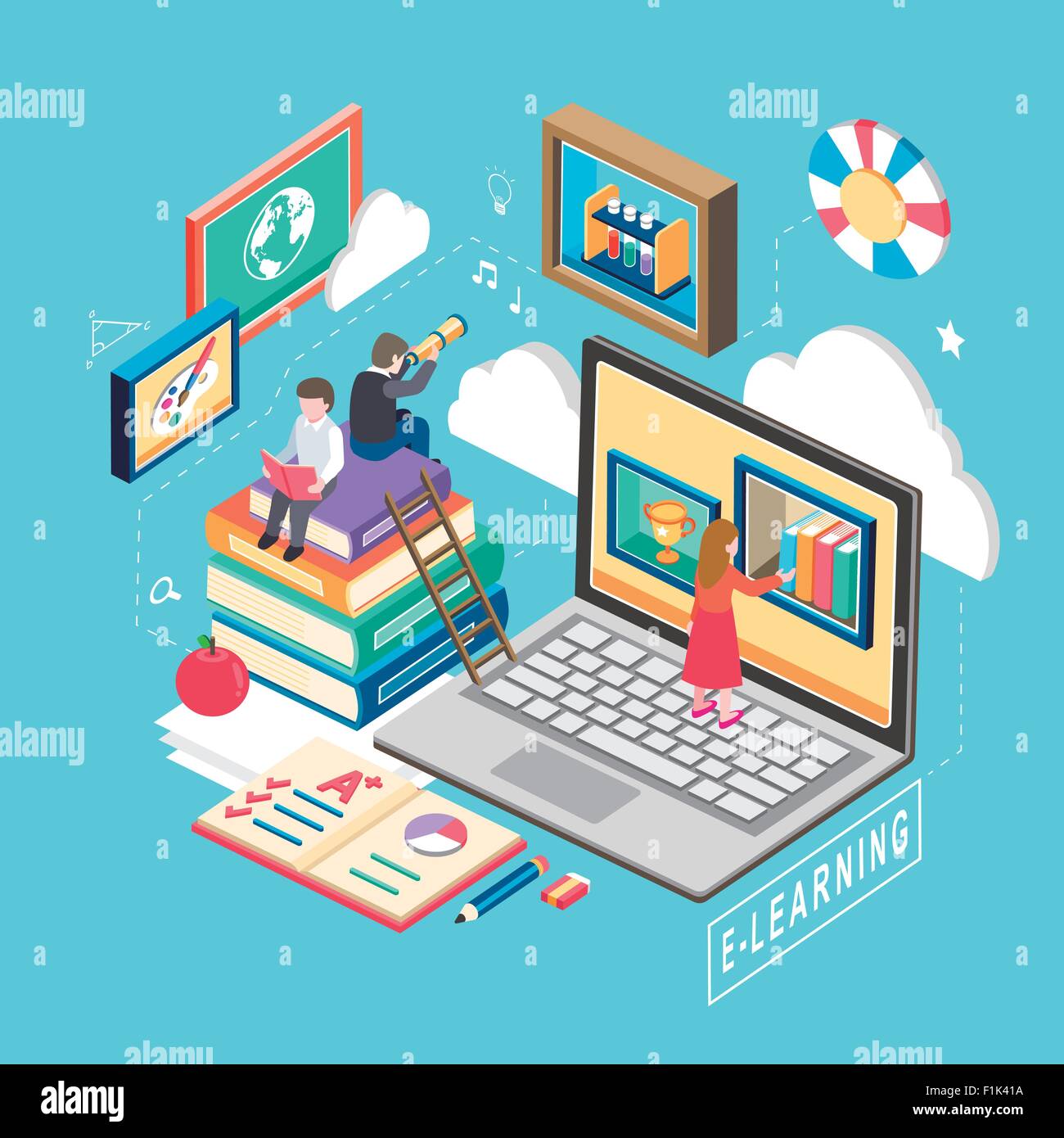 flat 3d isometric design of e-learning concept Stock Vector Image & Art ...