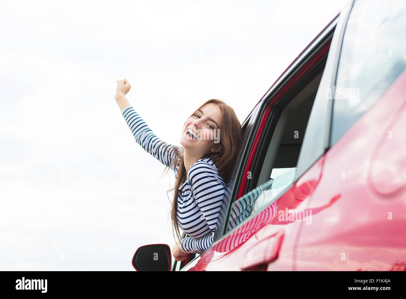 Woman driver outside Stock Photo - Alamy