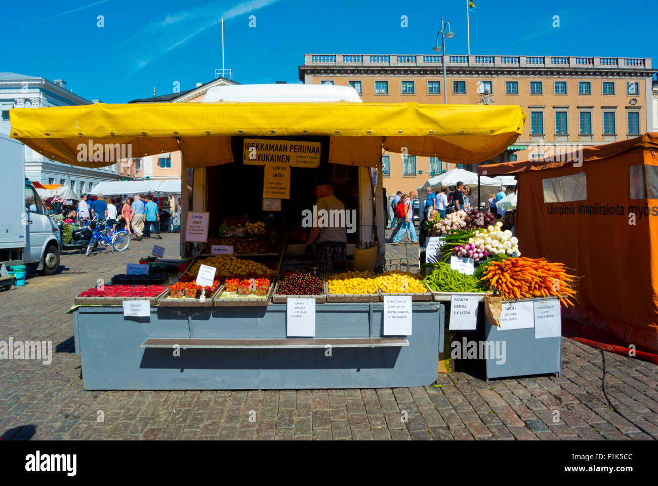 Vegetable and berry stall, Kauppatori, market square, Helsinki, Finland ...