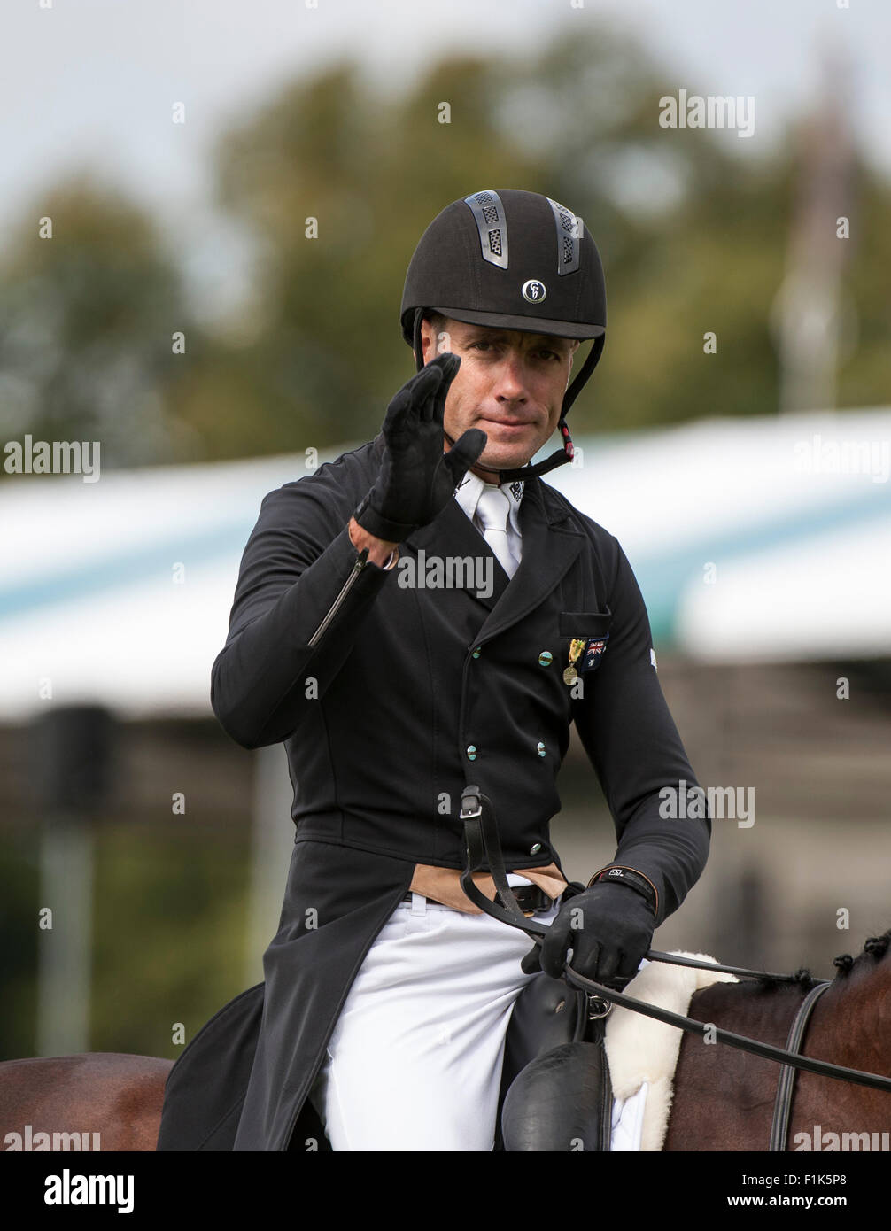 Stamford, UK. 3rd September, 2015. Paul Tapner (AUS) and Vanir Kamira [#22] during the dressage ...