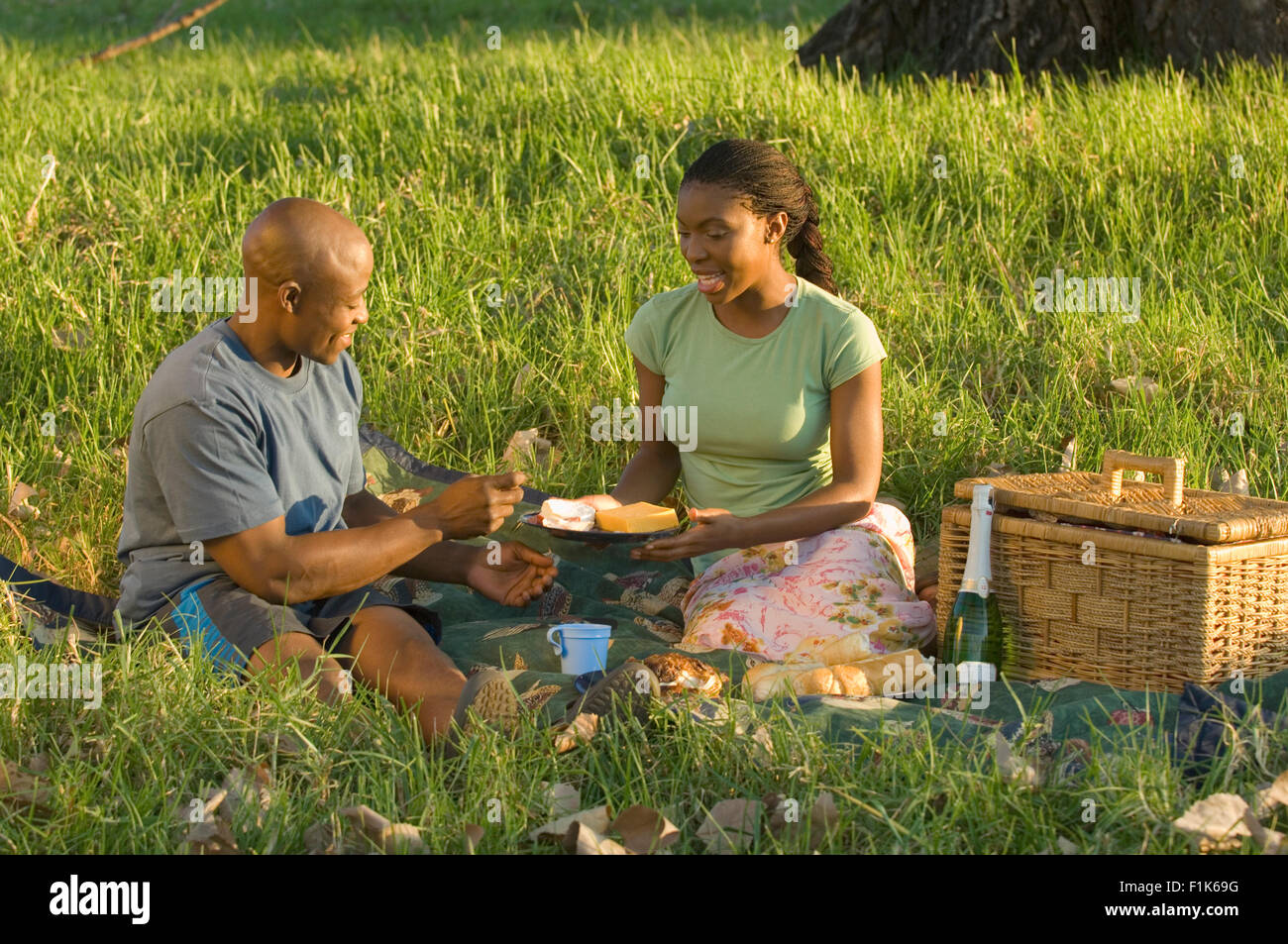 Couple having a picnic Stock Photo - Alamy
