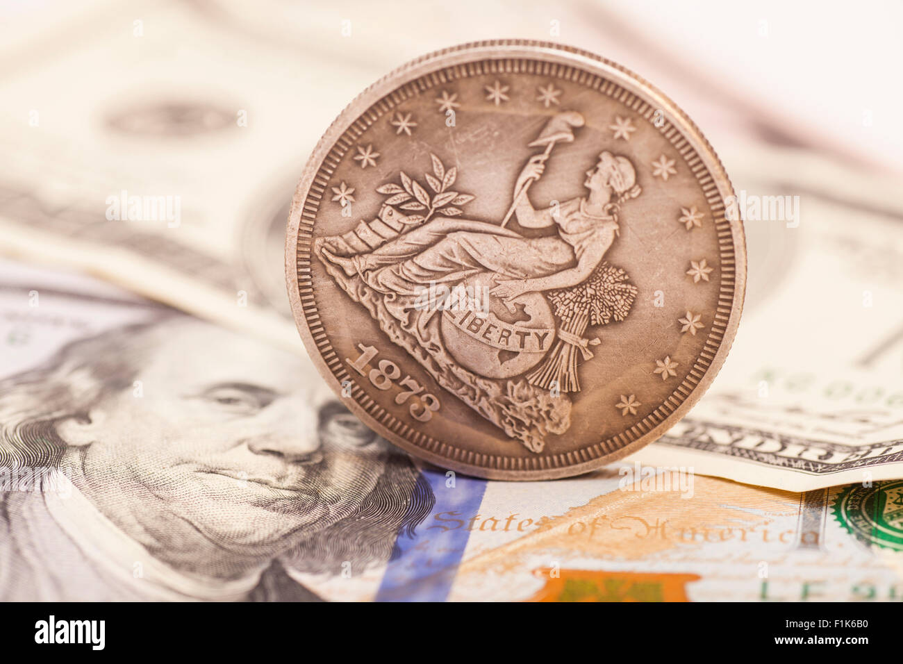 US dollar bills and coin Stock Photo - Alamy