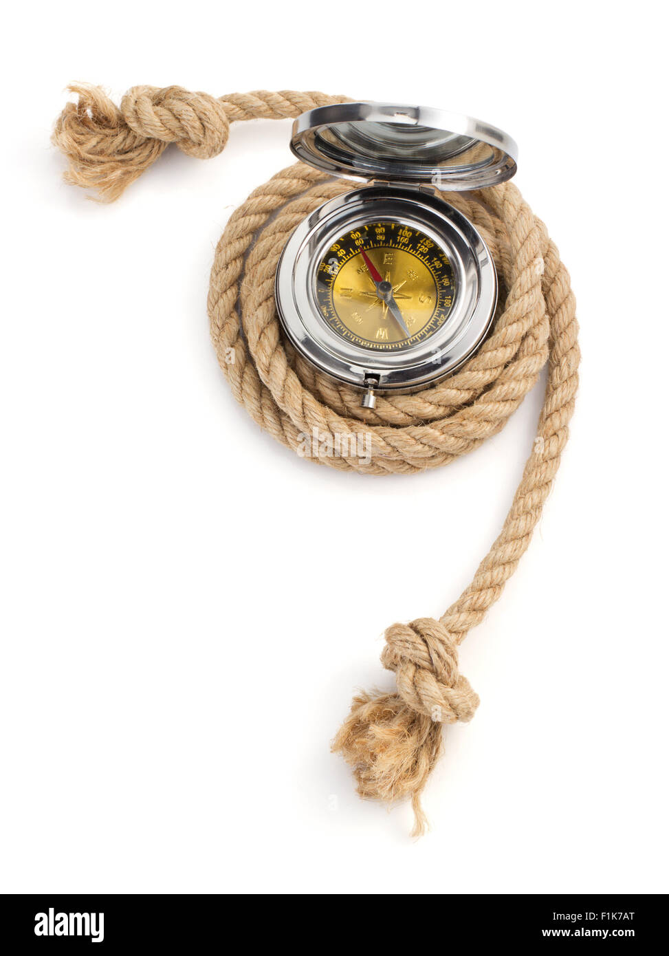 ship rope and compass isolated on white background Stock Photo - Alamy