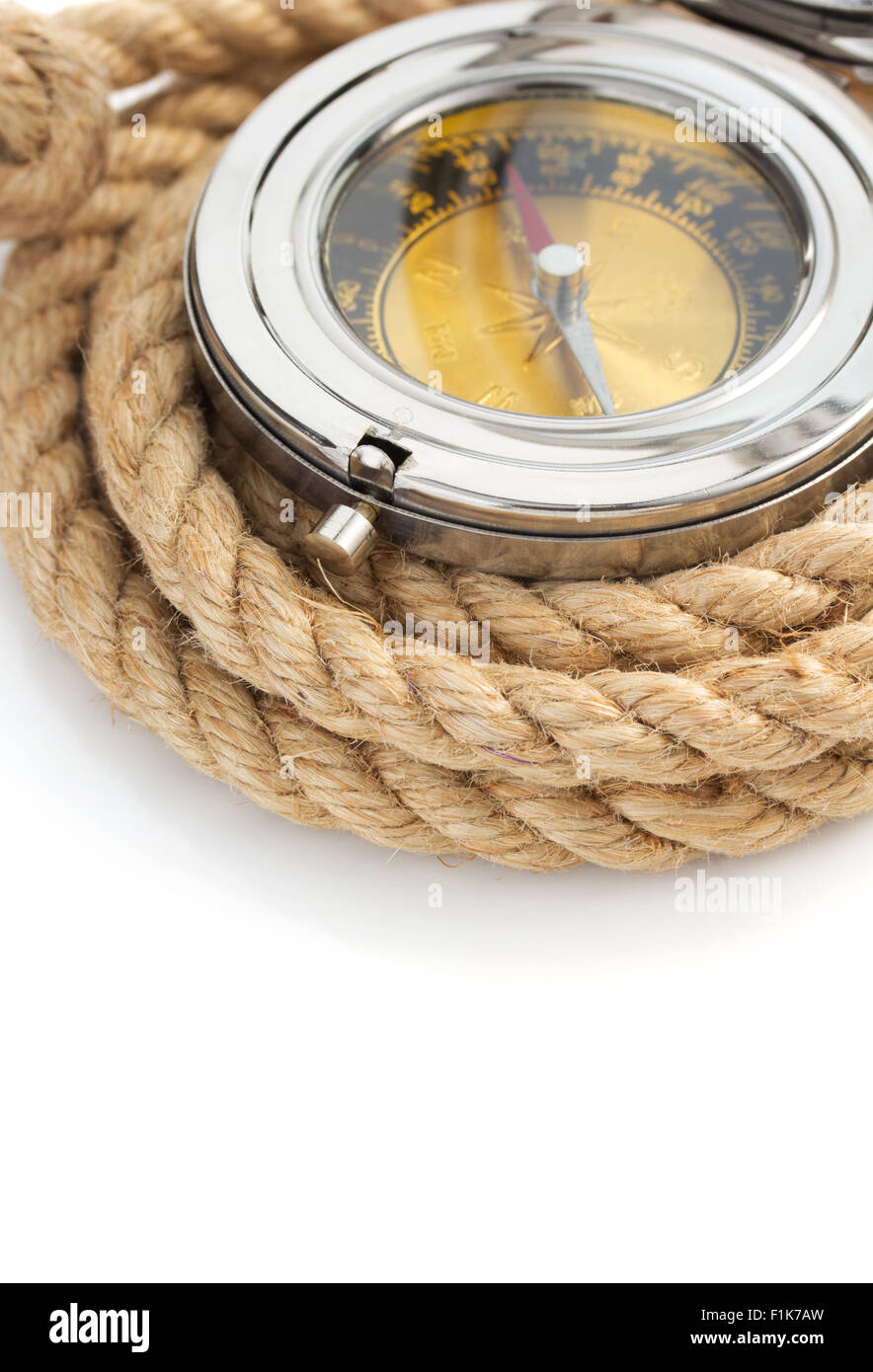 ship rope and compass isolated on white background Stock Photo - Alamy