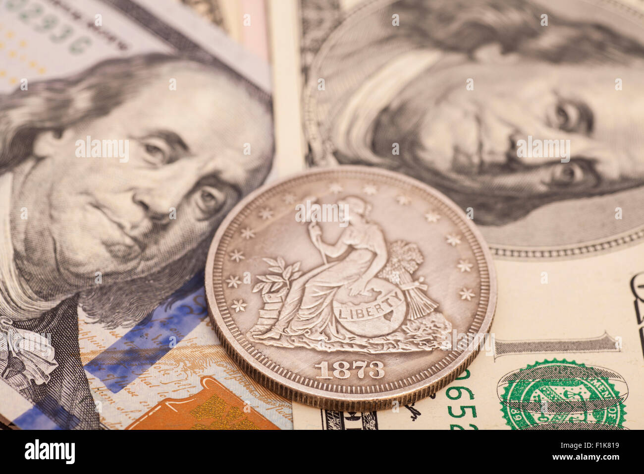 US dollar bills and coin Stock Photo - Alamy