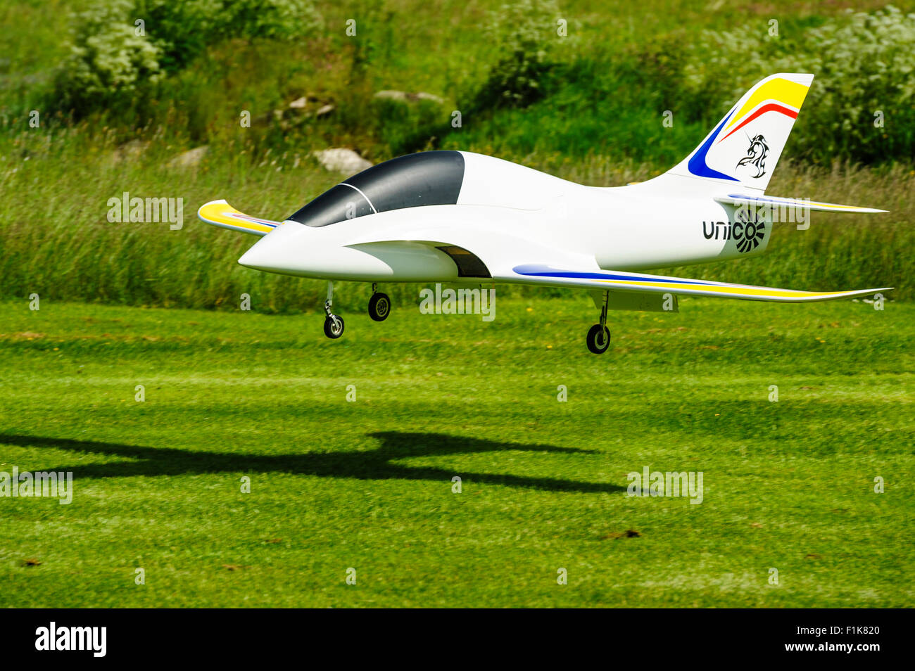 Enthusiasts fly large model aircraft at Strathaven Airfield during the ...