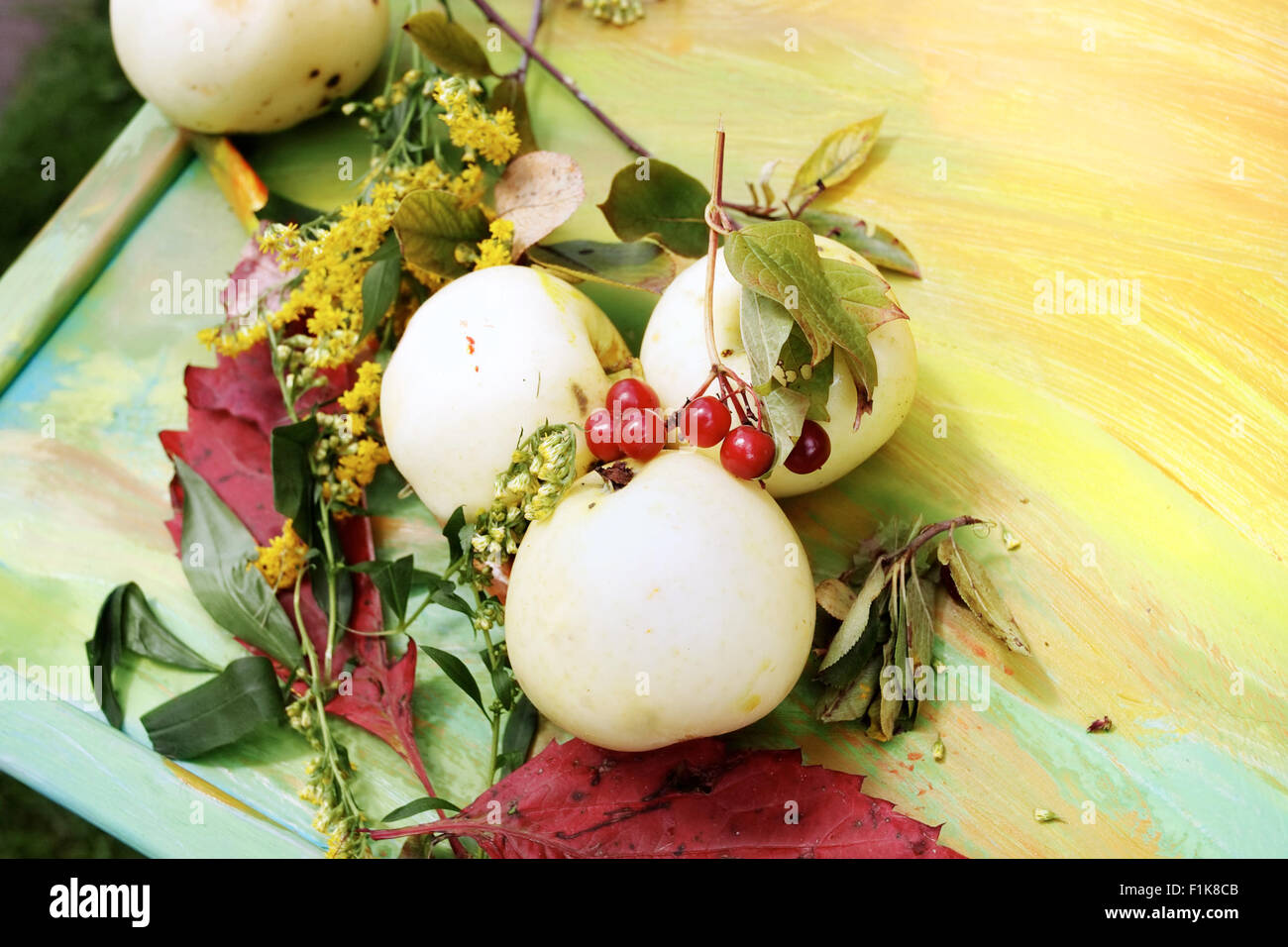Apples On Table Stock Photo - Alamy