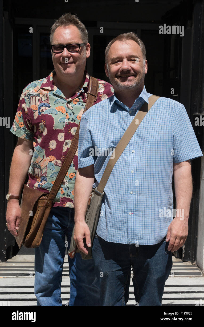 Vic Reeves and Bob Mortimer pictured leaving the Radio 2 studios ...