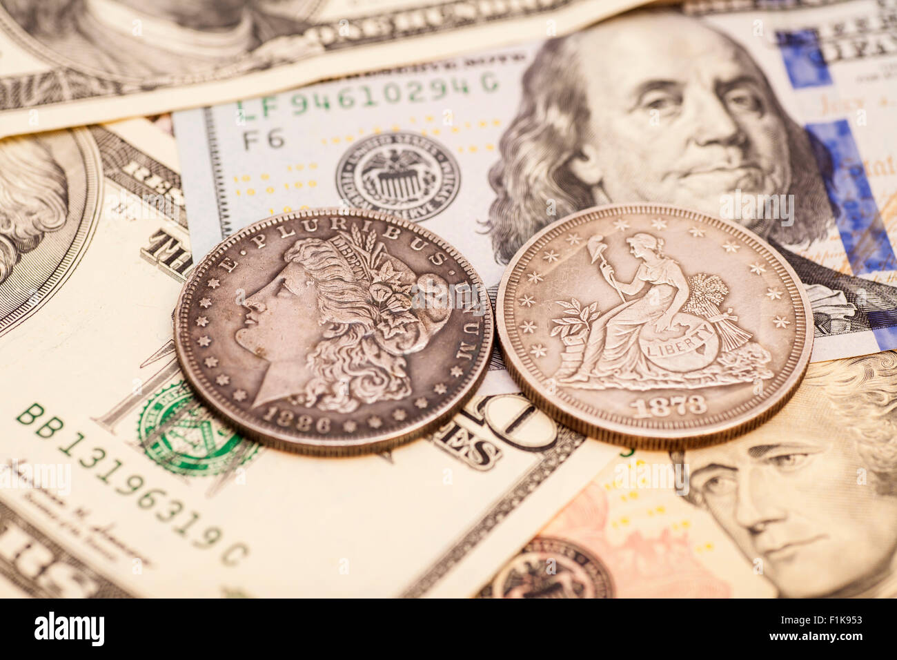 US dollar bills and coins Stock Photo - Alamy