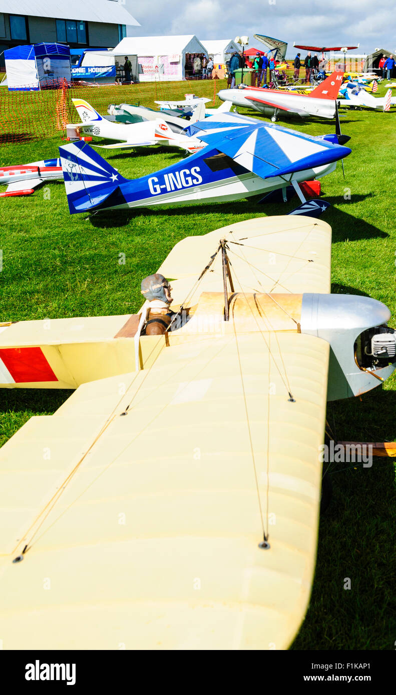 Enthusiasts fly large model aircraft at Strathaven Airfield during the ...