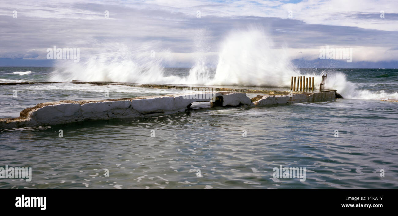 Waves crashing, tidal pool, Kalk Bay, Cape Town, South Africa Stock ...