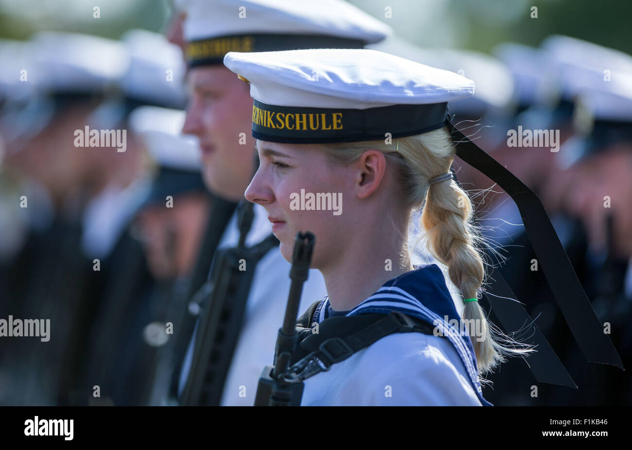 Stralsund, Germany. 22nd Aug, 2015. Female navy recruits stand at ...