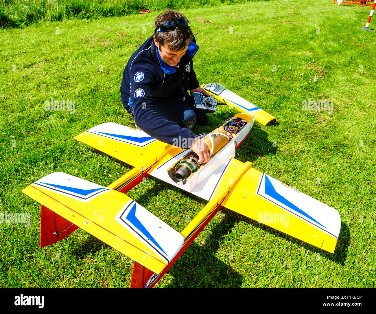 Enthusiasts fly large model aircraft at Strathaven Airfield during the ...