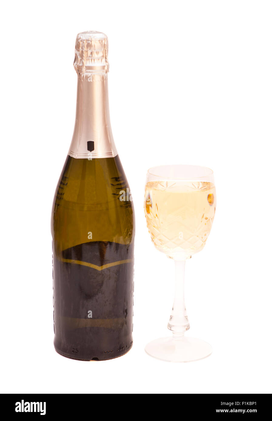 Champagne bottle and champagne glass isolated on white Stock Photo - Alamy
