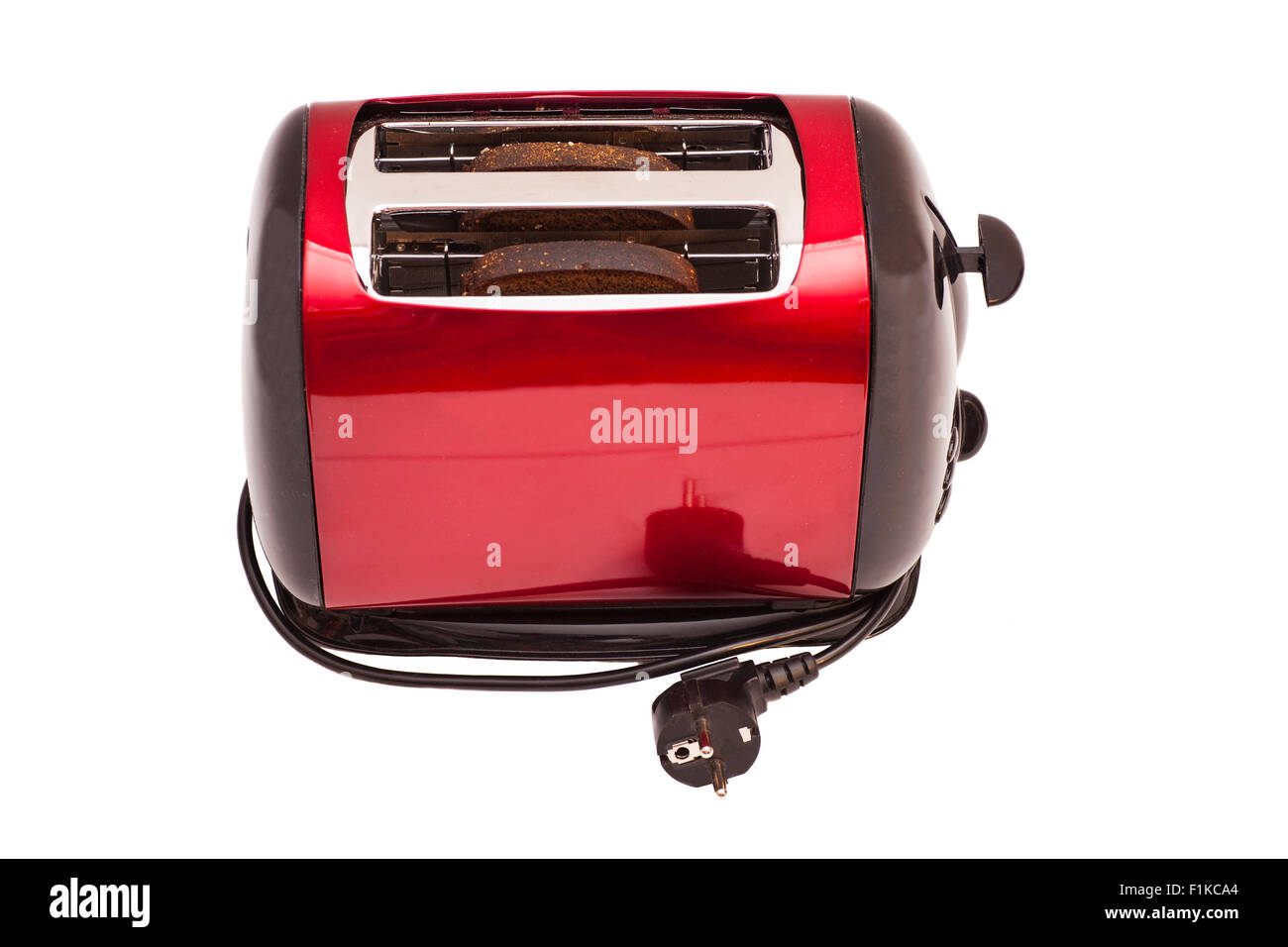 Red toaster and two slices of bread isolated on white Stock Photo - Alamy