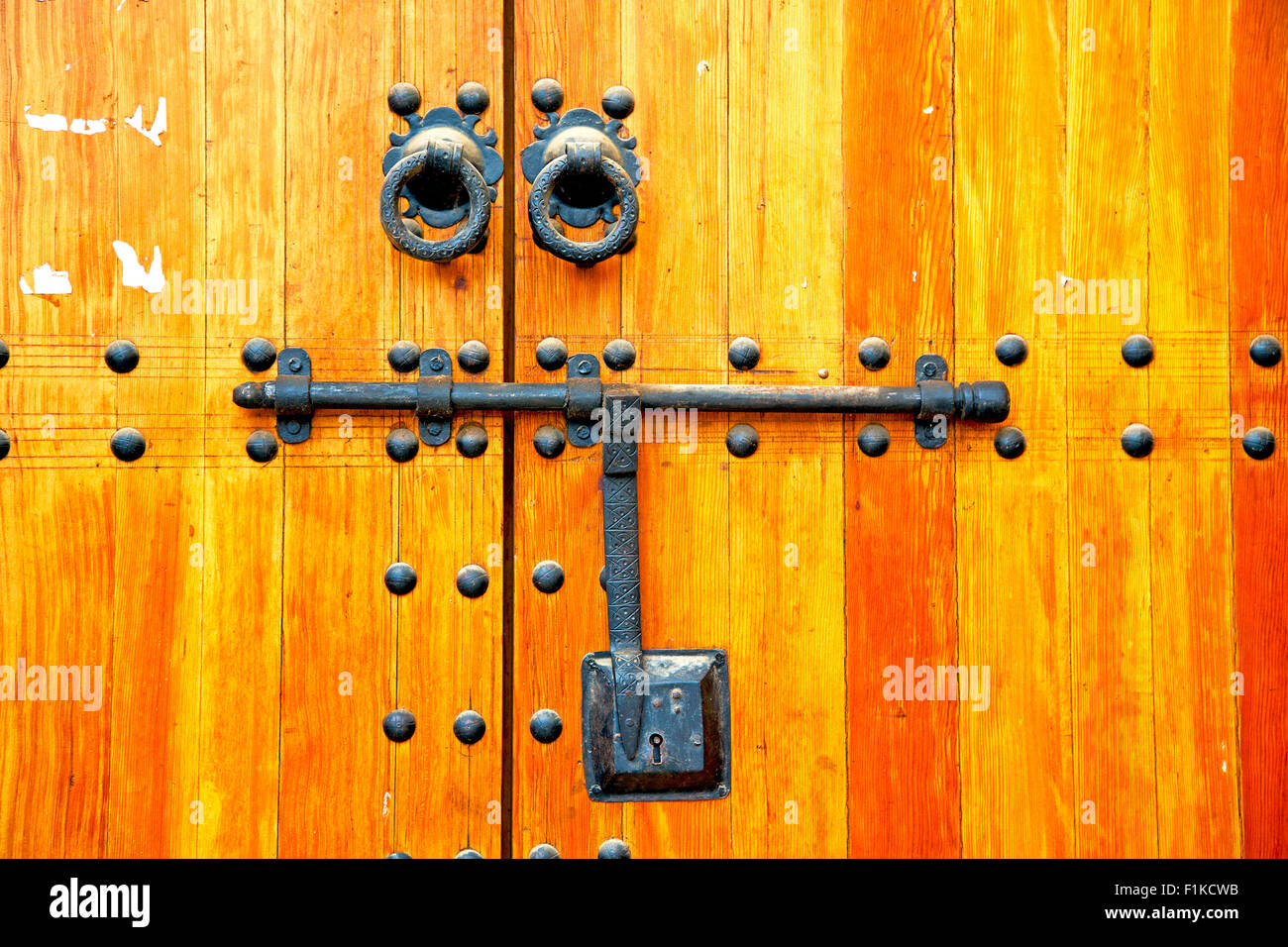 brown morocco in africa the old wood facade home and rusty safe padlock ...