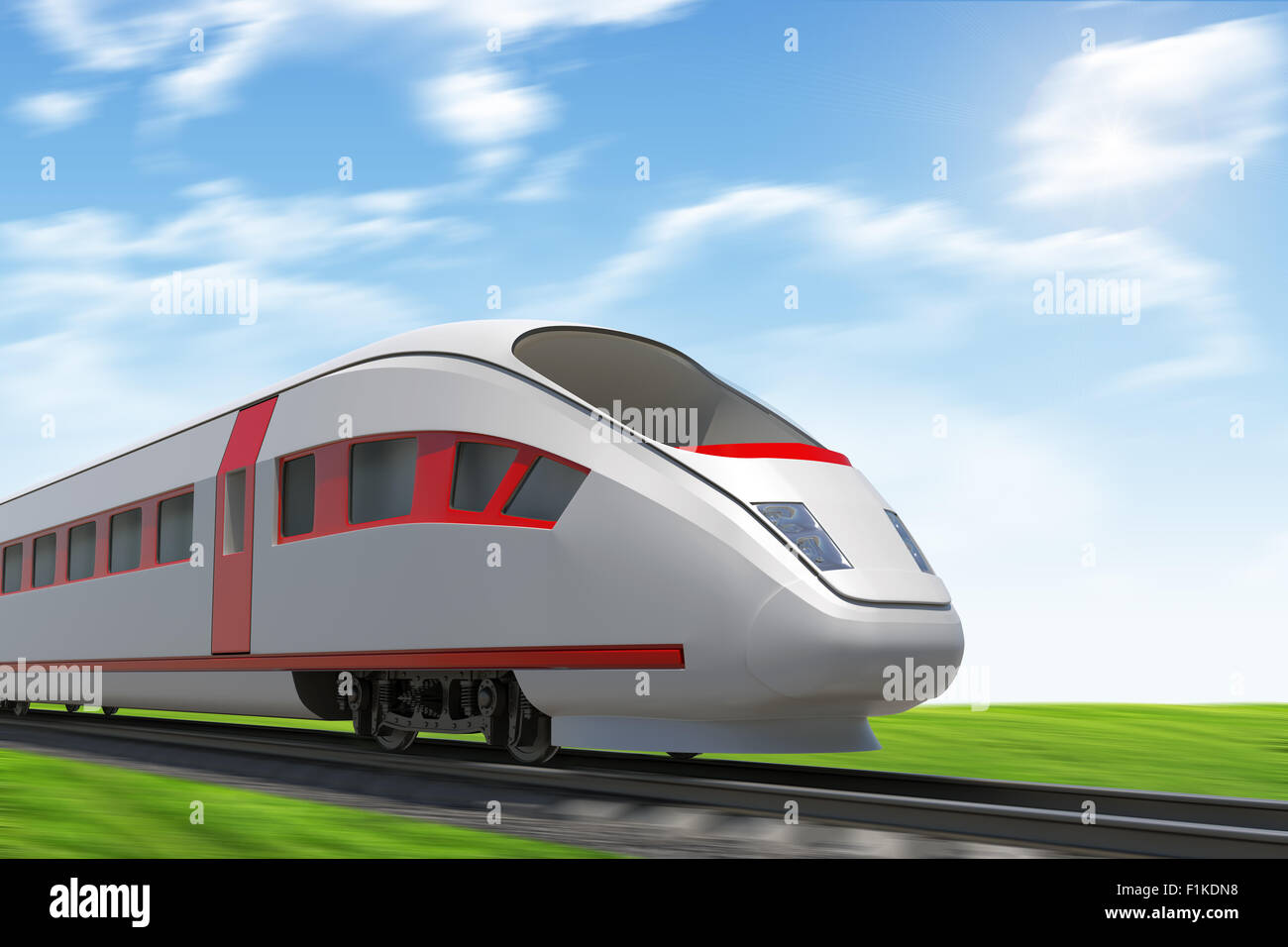 Train moving on rail-tracks, side view Stock Photo - Alamy